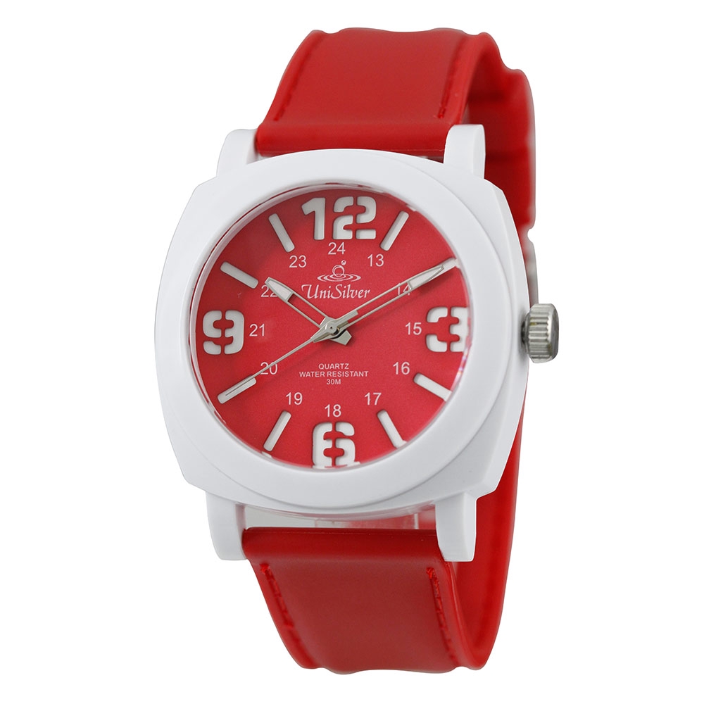 UniSilver TIME KONVEX STENCIL Men's Analog Red Rubber Watch KW3077 ...