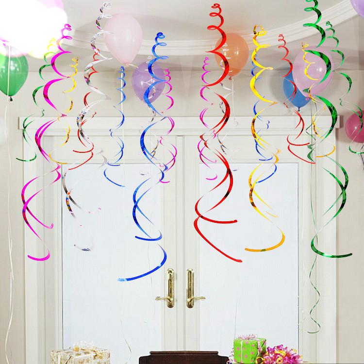 Ready Stock 6pcs/set Multicolor PVC Hangings Spiral Ribbon Birthday New ...