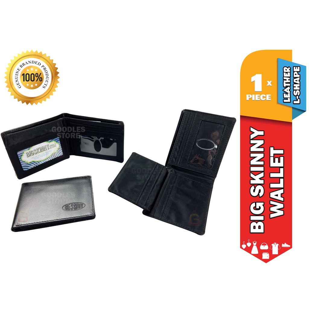 Authentic Big Skinny Wallet L-Shape Leather Bifold Black Thin Wallet Bi ...