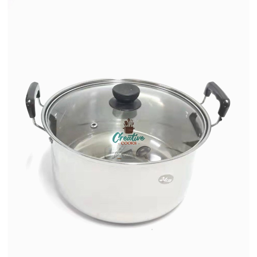 Stainless Steel Double High Pot Kaserola with Glass Cover ( 24cm ...