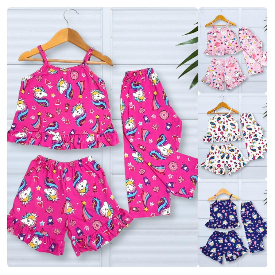 MFS | KIARA Printed 3 in 1 Spaghetti Short Ruffles and Pajama Set for ...