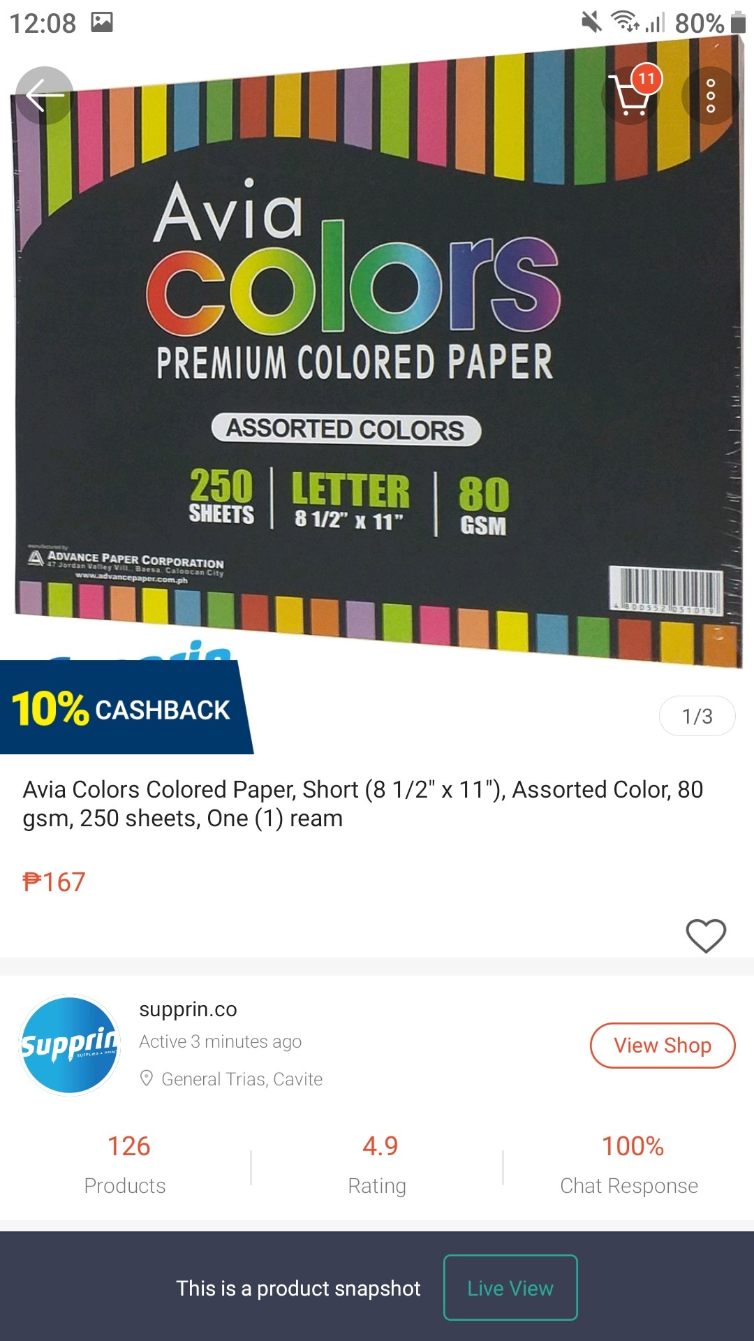 Avia Colors Colored Paper, Short (8 1/2" x 11"), Assorted Color, 80 gsm ...