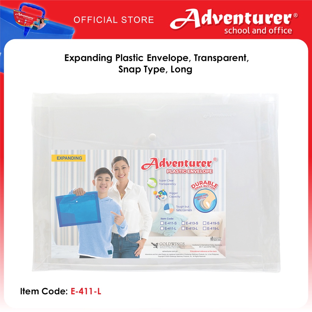 Adventurer Expanding Plastic Envelope, Transparent, Snap Type, Long ...