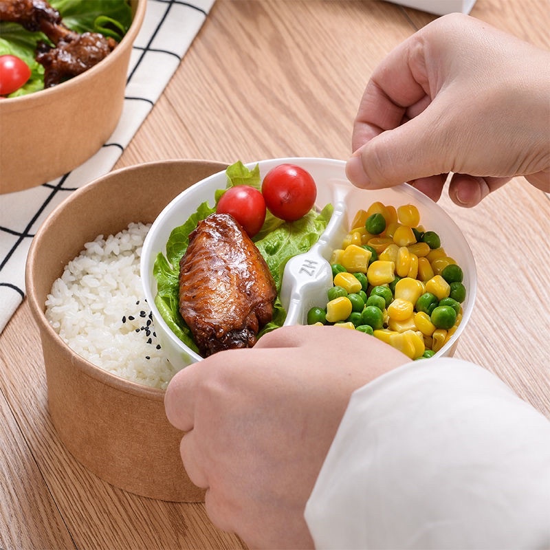 10pcs Kraft Bowl double layer separator 500ml 750ml 1000ml Kraft bowl 1/2/3 divider (only ...