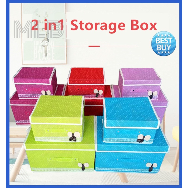 2in1 storage box Foldable Storage Box Organizer With Cover set(1pcs ...