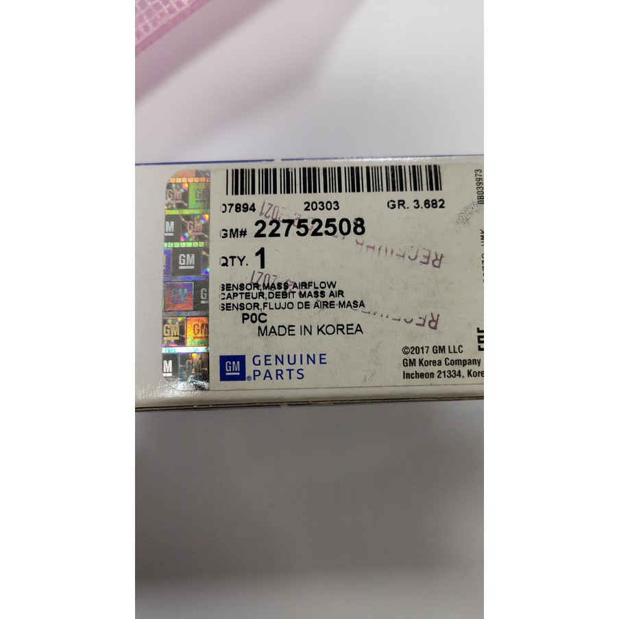 GM MAF Sensor for Chevrolet Trailblazer 2016-2020 / Chevrolet Colorado 2016-2020 PN# 22752508 ...