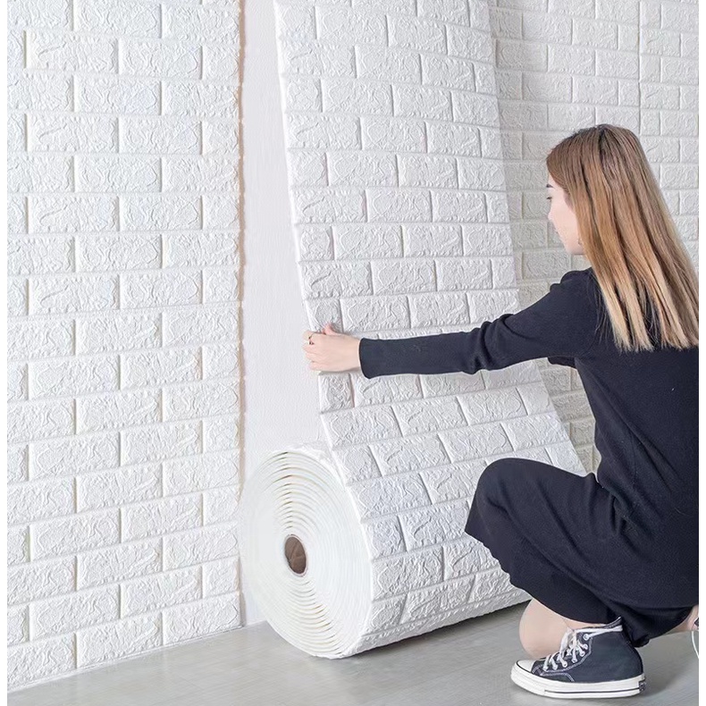 Big size 70X500cm white Wall Stickers PE Foam 3D WallPaper Brick safety ...