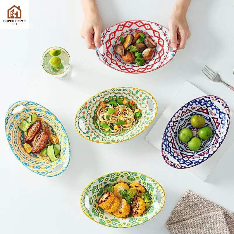 Microwave Oven Baked Rice Ceramic Bohemian Bowl 1piece Binaural Ingot ...