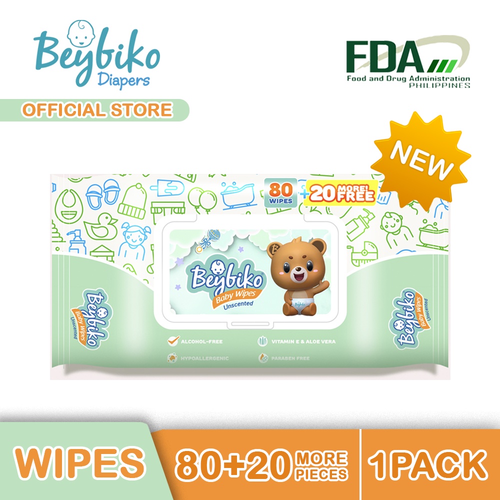 Beybiko Baby Wipes Unscented 80 sheets + 20 sheets free X 1 Pack ...