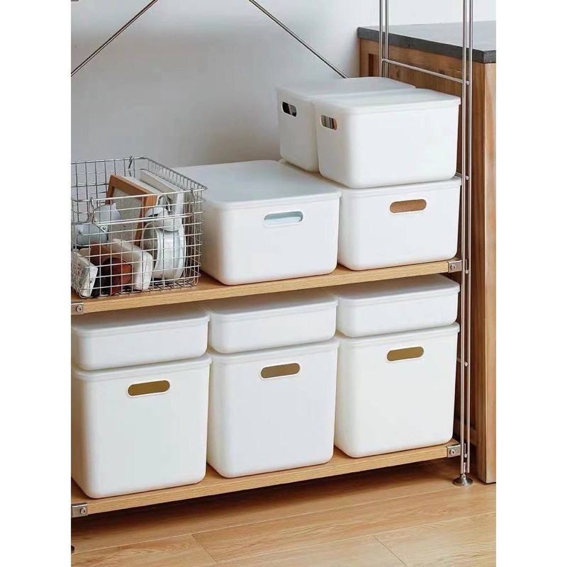 Japanese-Style White Storage Basket Shelf Organizer Plastic Container ...