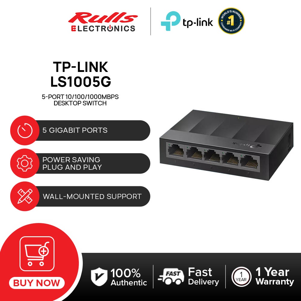 TP-Link LS1005G 5-Port 10/100/1000Mbps Desktop Switch | Network Switch Hub | 5 Port Gigabit ...