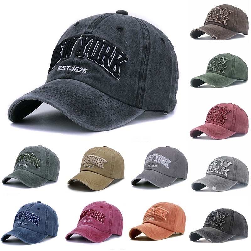 NEW YORK embroidery letter outdoor sports caps Sand washed baseball cap ...