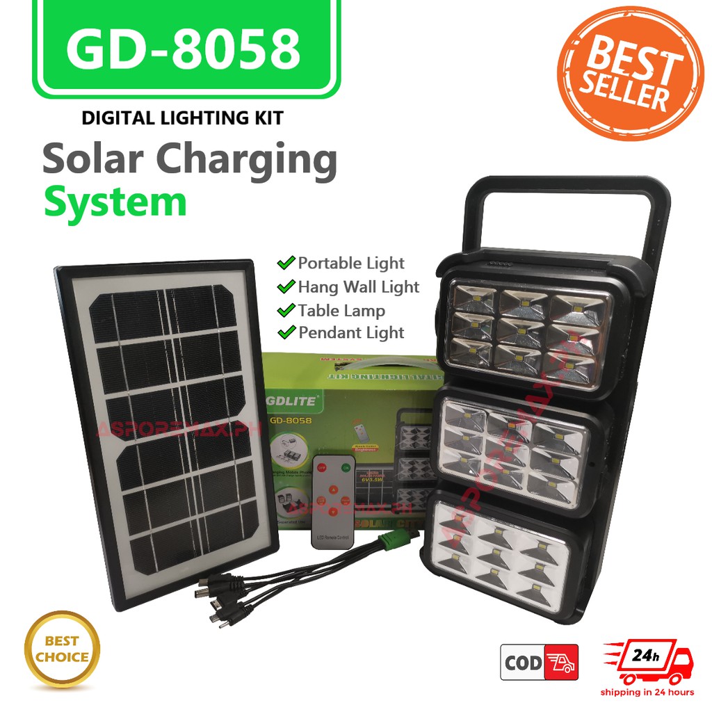 GDLITE Rechargeable Solar charging System digital lighting kit(BLACK ...