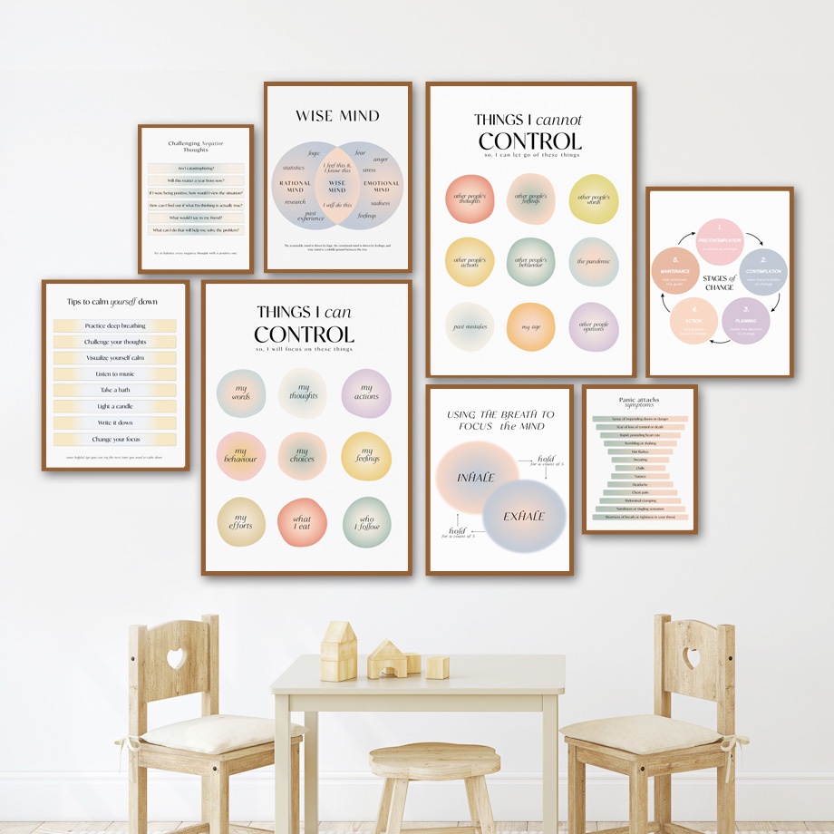 School Psychology Therapy Inhale Exhale Wall Art Canvas Painting Nordic ...