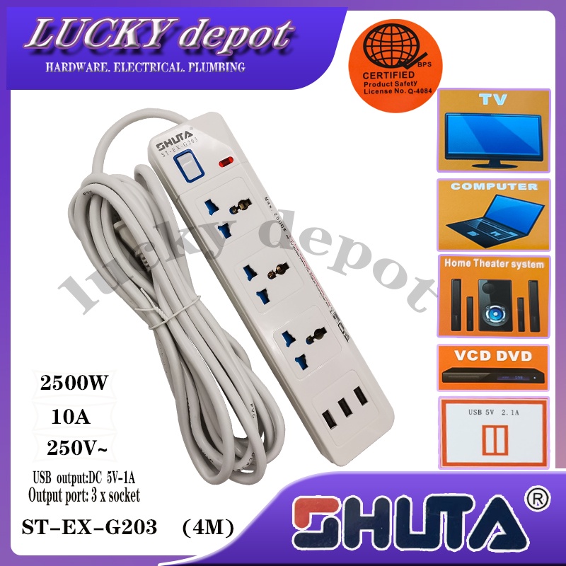 ST-EX-G203 4M SOCKET EXTENSION OUTLET 3 USB PORTS, EXTENSION CORD 3 ...