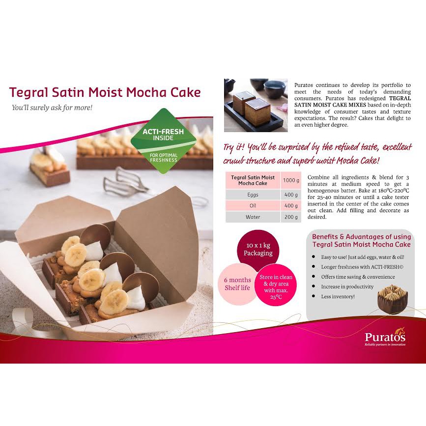 Puratos Tegral Satin Moist Mocha Cake Mix 1kg | Shopee Philippines