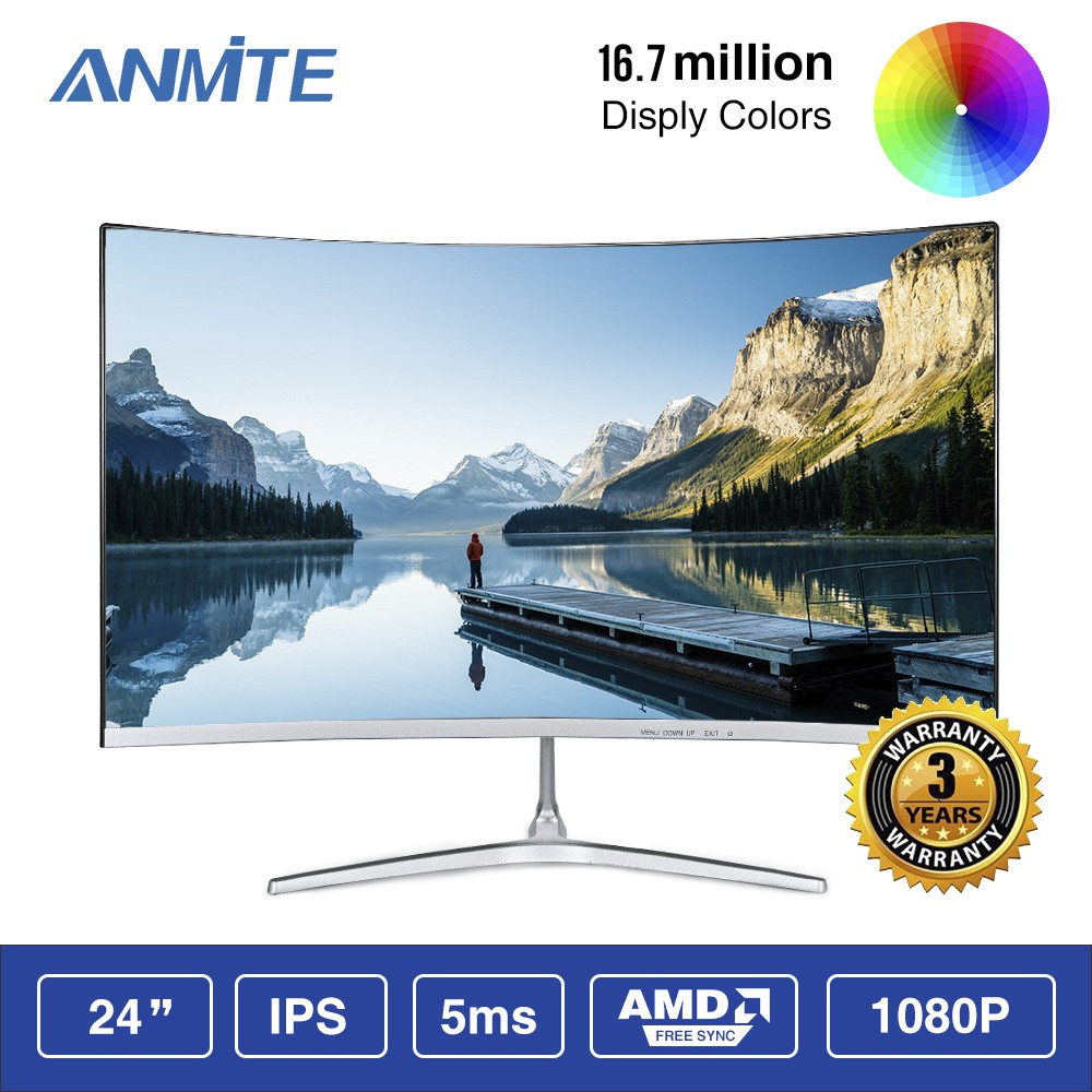 Anmite 24"75Hz IPS Curved FHD LED Monitor Hdmi HDR Ultra-Narrow Bezel ...