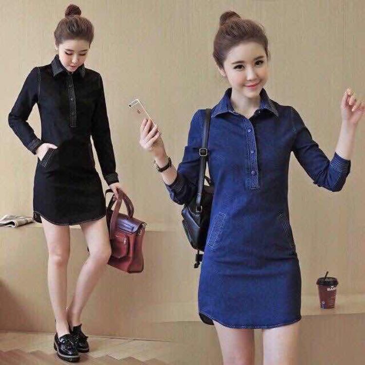 R#6918 Korean Denim Maong Women Casual Elegant Dress | Shopee Philippines
