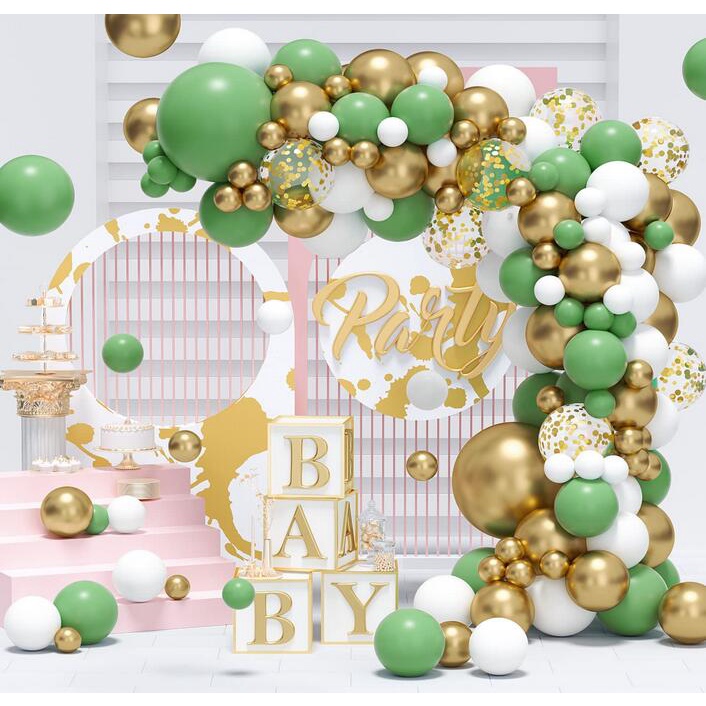 90pcs Sage Green Garland Kit 18Inch 12Inch 10Inch 5Inch with Olive Green Metallic Gold White ...