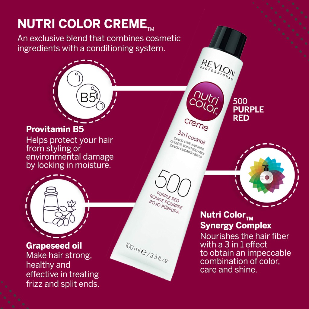 Revlon Professional Nutri Color Creme 500 PURPLE RED Color 100ml Semi ...