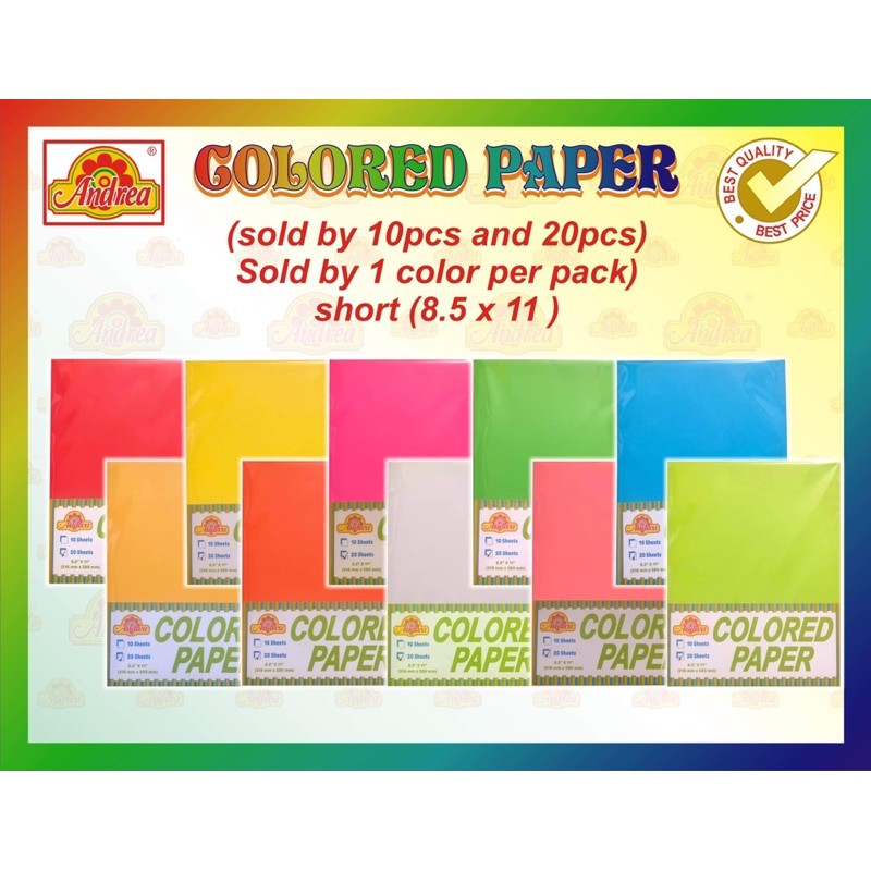 Colored Paper sold by 10 pcs. & 20 pcs per pack in 1 color per pack ...