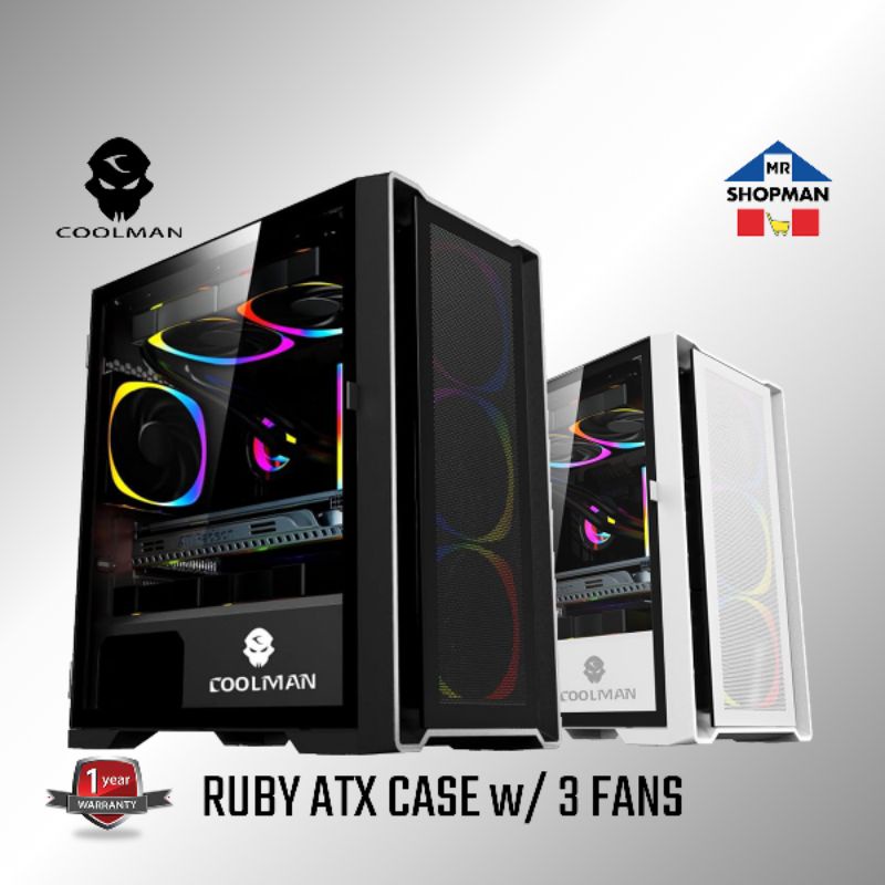 Coolman Ruby Black White W 3 Rgb Fans Matx Desktop Computer Pc Case