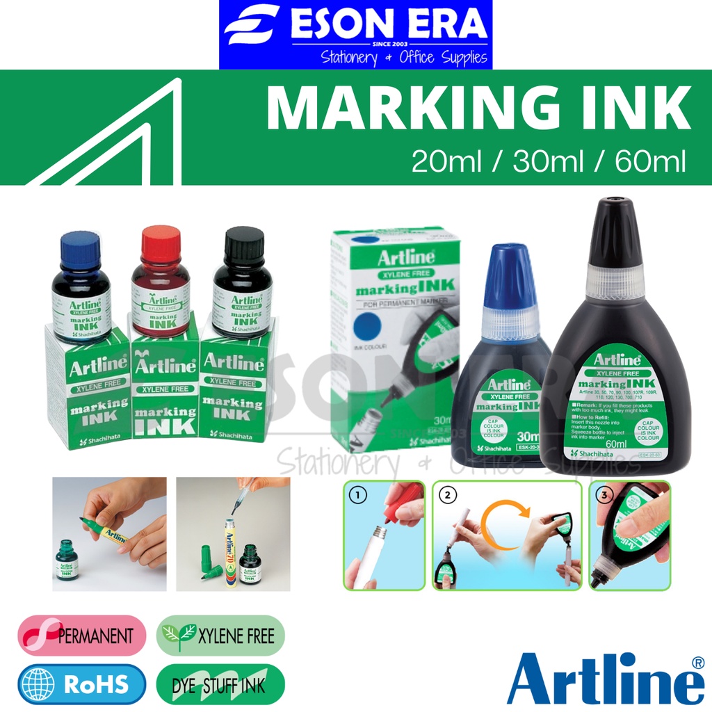 Artline Marking Ink Refill 20ml / 30ml / 60ml Permanent Refill | Shopee ...