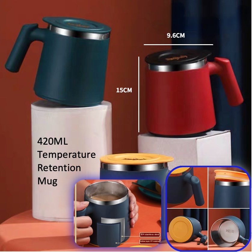 420ML Stainless Steel Coffee Mug Cup with Lid and Handle Double Layer ...