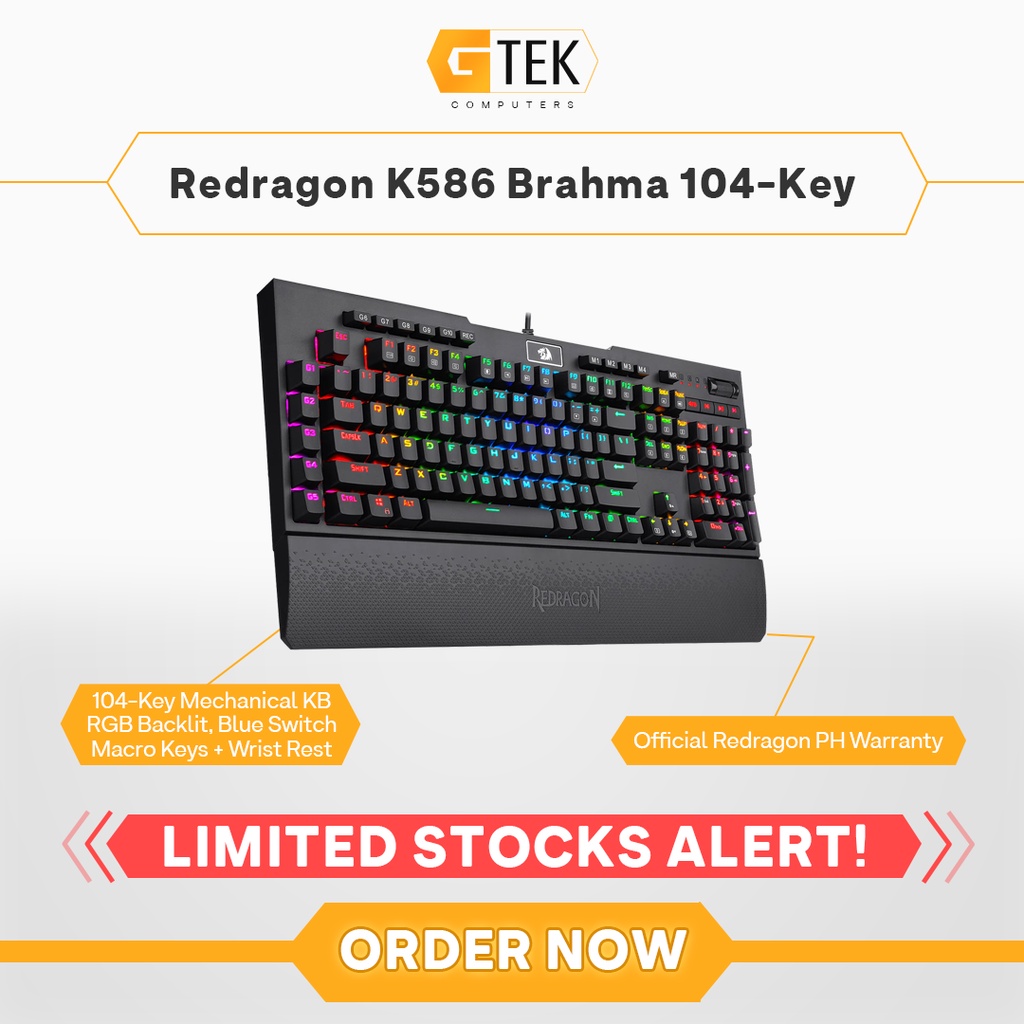 Redragon K586 Brahma 104-Key Gaming Mechanical Keyboard Outemu Blue Switch RGB Backlit w/ Macro ...