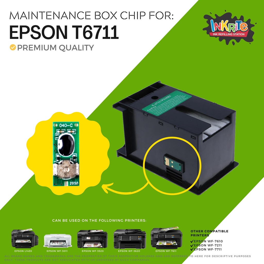 Inkrite T6711 Maintenance Box Chip for Epson L1455 WF-7610 WF-7110 WF ...