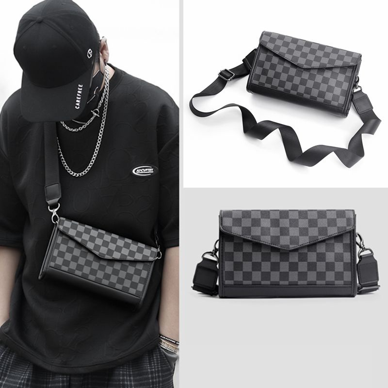 Fashion Plaid Shoulder Bag Casual Korean Men's Trend Small Square Bag ...