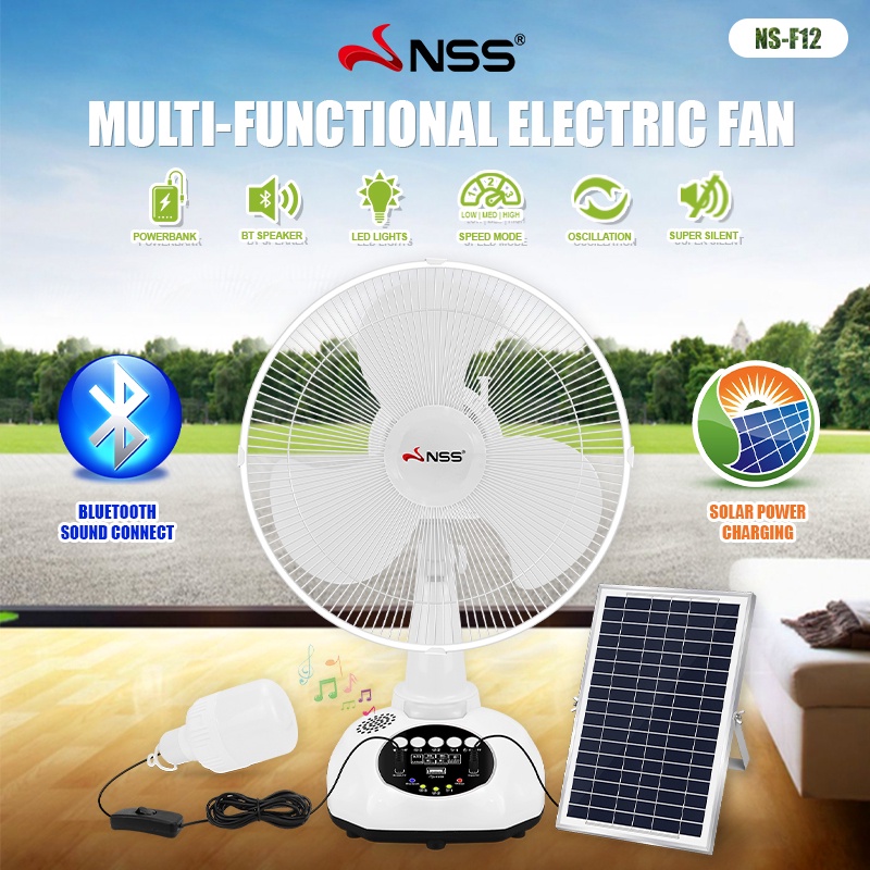 NSS Solar Fan 12 inch Rechargeable Fan Multi-funtional Fan with ...