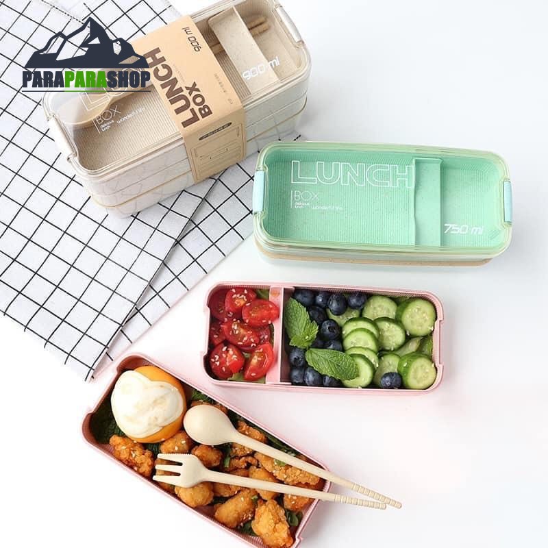2 Layer Japanese Wheat Straw Lunch Box 750ML Portable Picnic Food Fruit ...