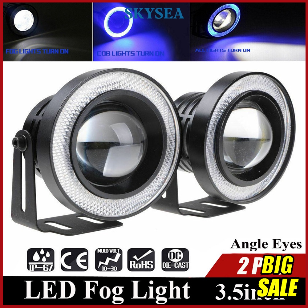 2pcs 3.5 inch Car COB LED Angel Eyes Fog Light Ring Lens Projector Halo Ring Fog Lamp | Shopee ...