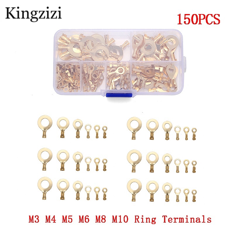 150PCS M3/M4/M5/M6/M8/M10 Ring Lugs Ring Eyes Copper Crimp Terminals ...