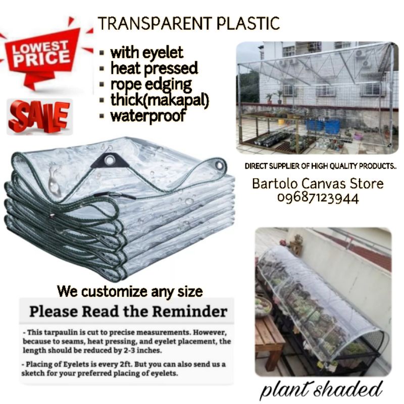 (2ft x 4ft) GAUGE 16 TRANSPARENT PLASTIC TRAPAL LONA TOLDA TARPAULINE ...