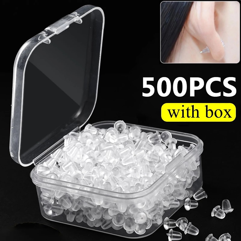 500Pcs Soft Silicone Earring Back Stoppers With Box/Transparent Safety ...