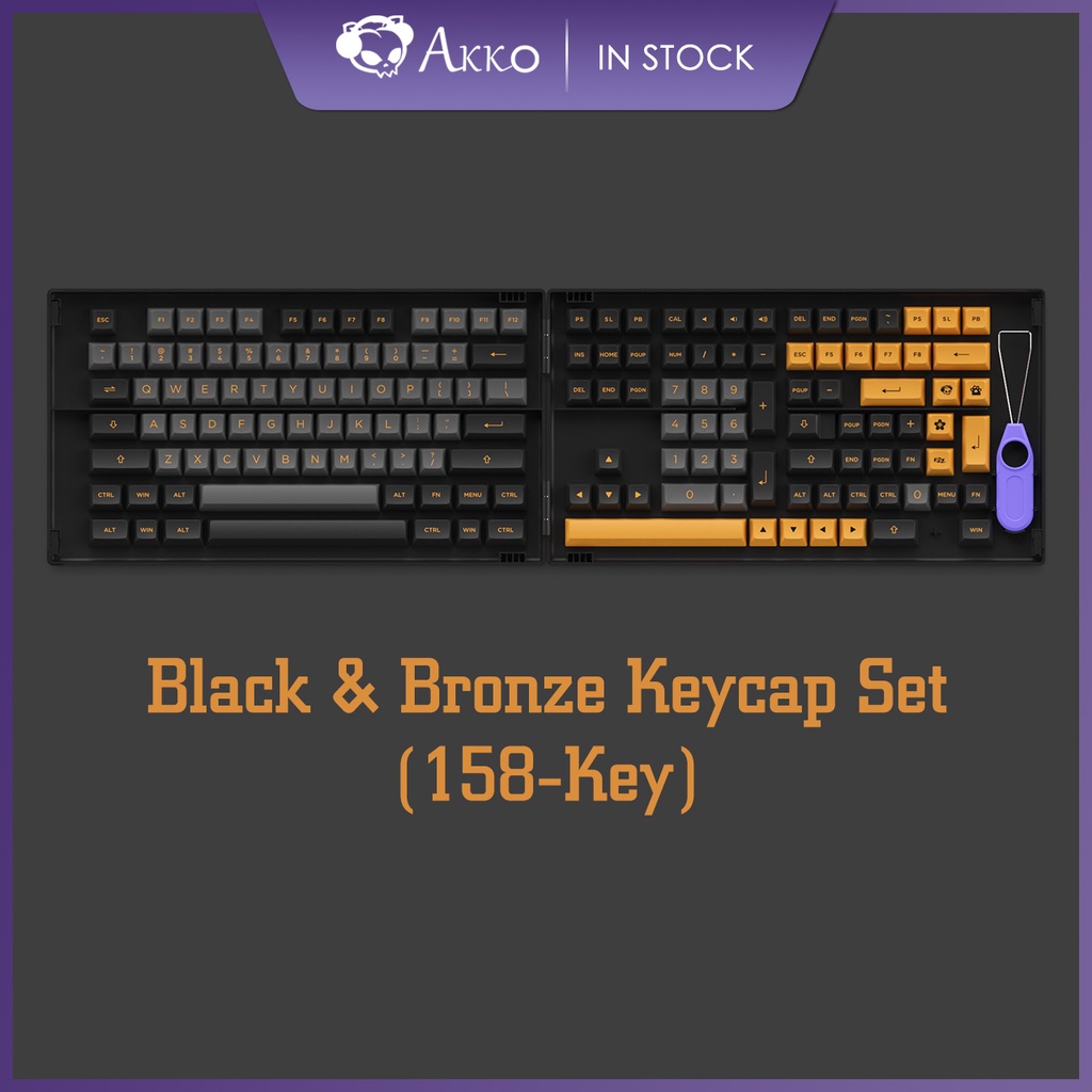 Akko Full Keycap Set with 158-key, Black & Bronze Theme, ASA PBT Key ...