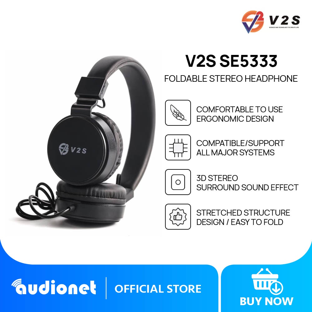 V2S SE5333 Foldable Headphone Stereo Adjustable Wired Headset | Shopee ...