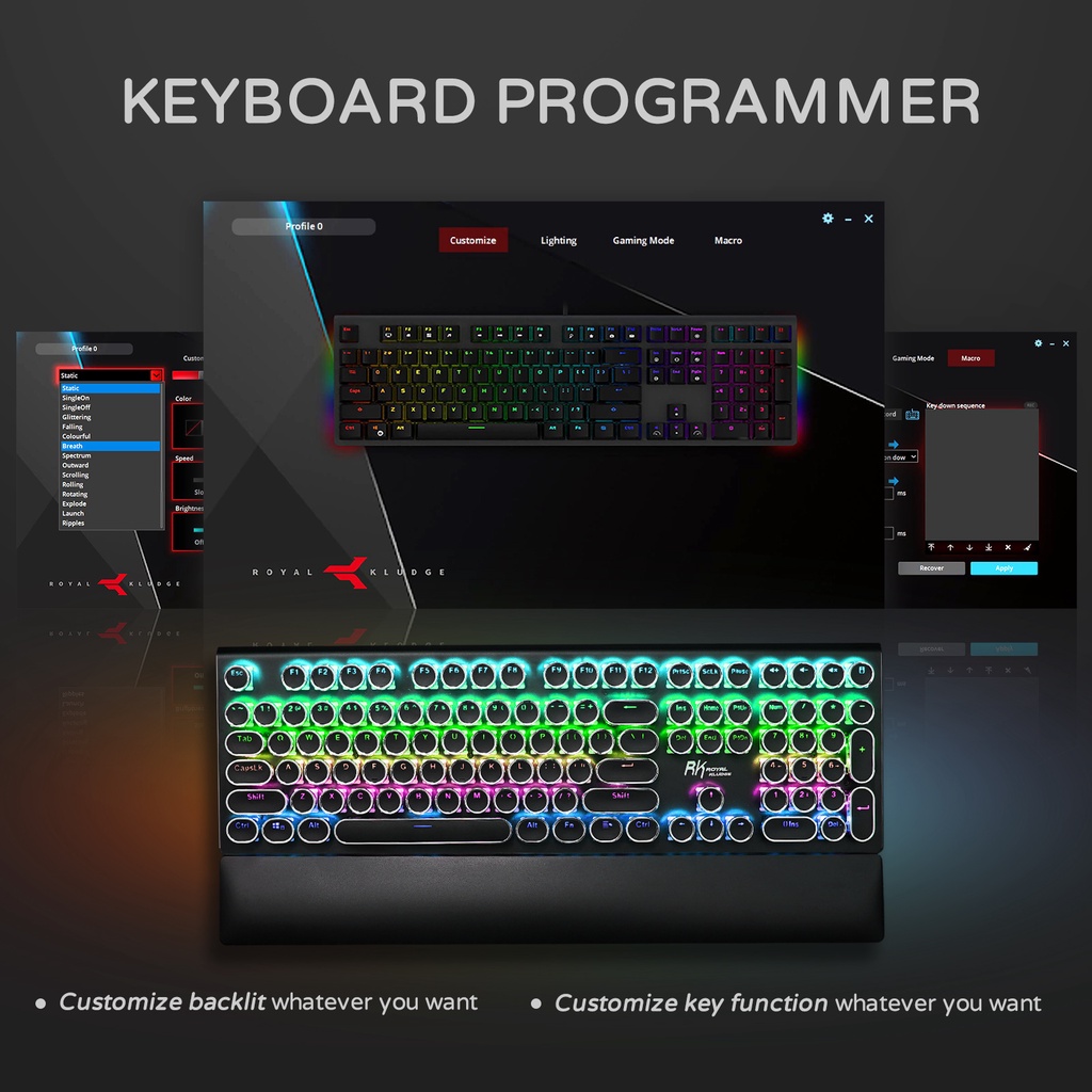 RK108/RK918/RK950 ROYAL KLUDGE Typewriter Mechanical Gaming Keyboard ...