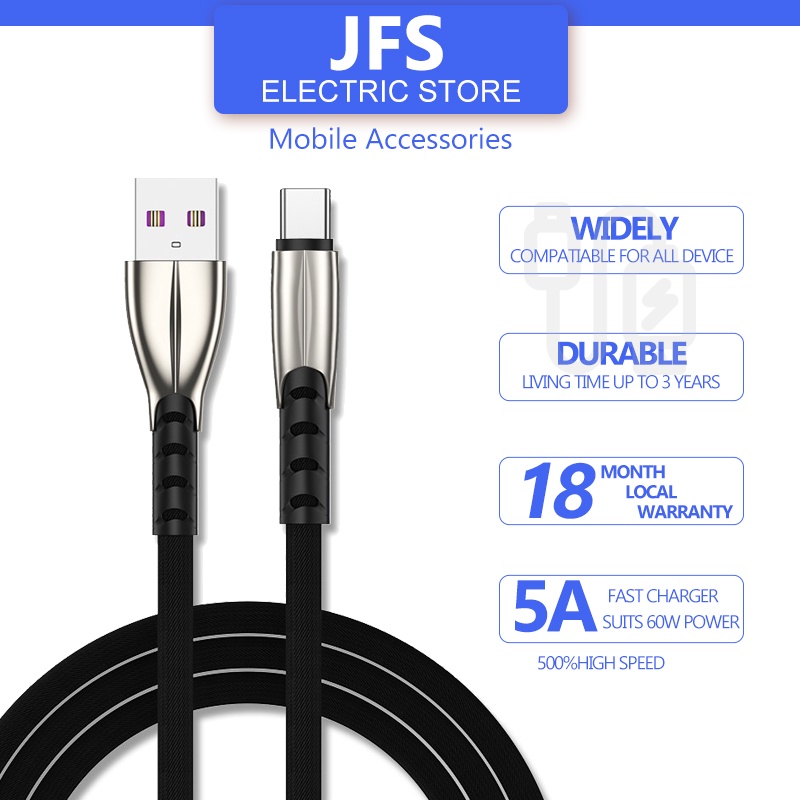 JFS 5A Type C Charger Micro USB Cable Fast Charging Micro USB Cable LED ...