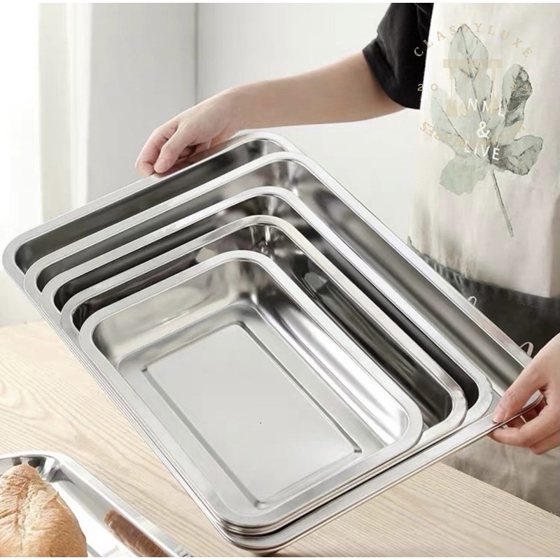 Classy Luxe Stainless Steel Tray Rectangular Pan Serving Tray | Shopee ...
