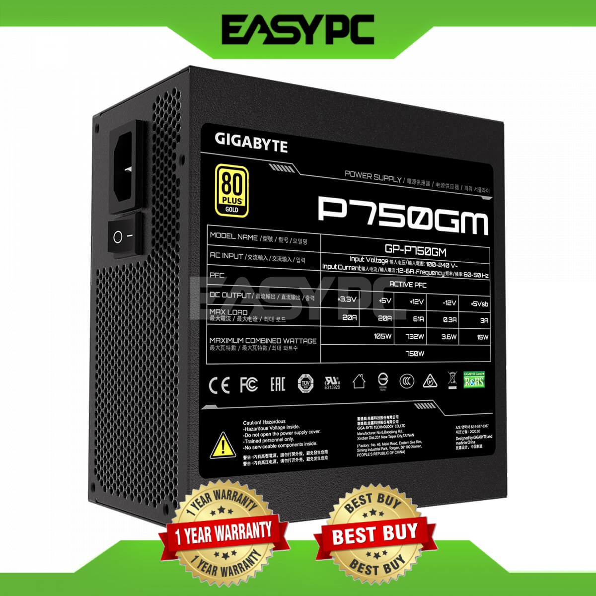 Gigabyte P750GM 750 Watts (750W) 80 Plus Power Supply Gold, Brand New ...