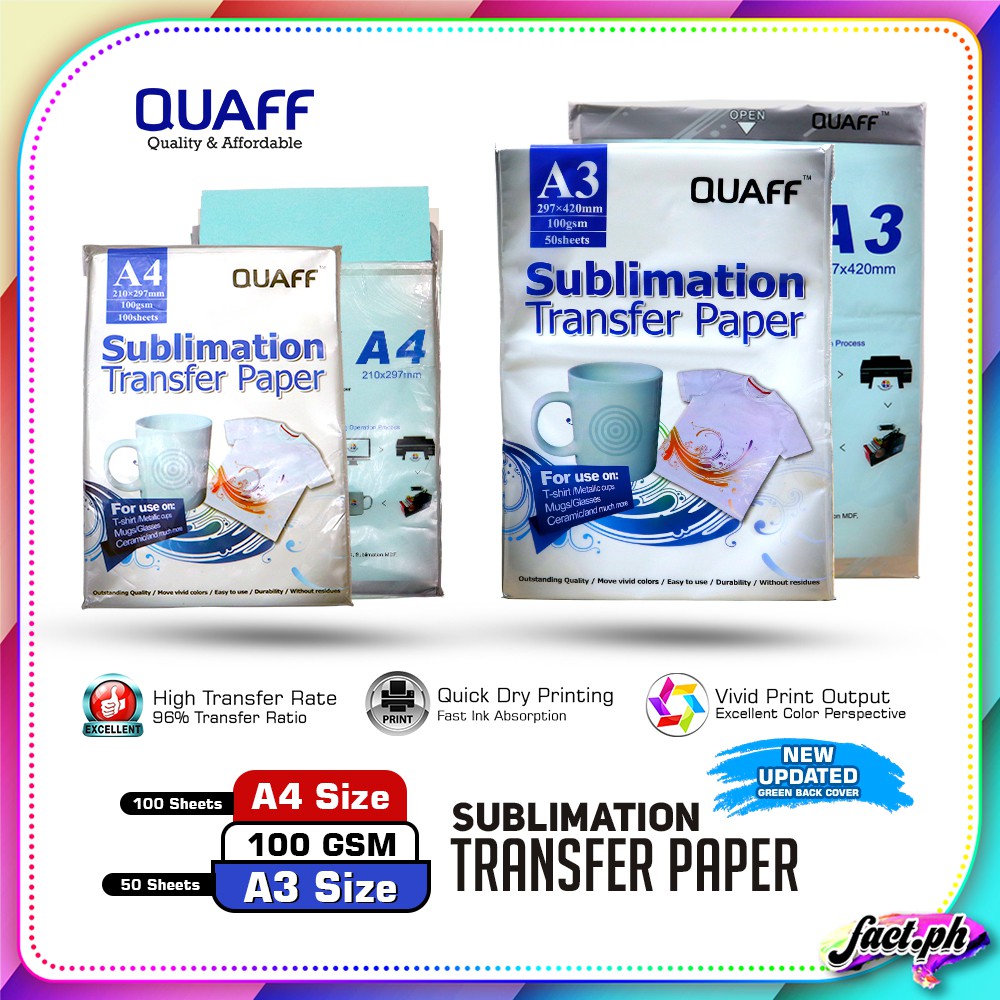 QUAFF Sublimation Paper A4 & A3 Size 100gsm - Quick Dry Sublimation ...