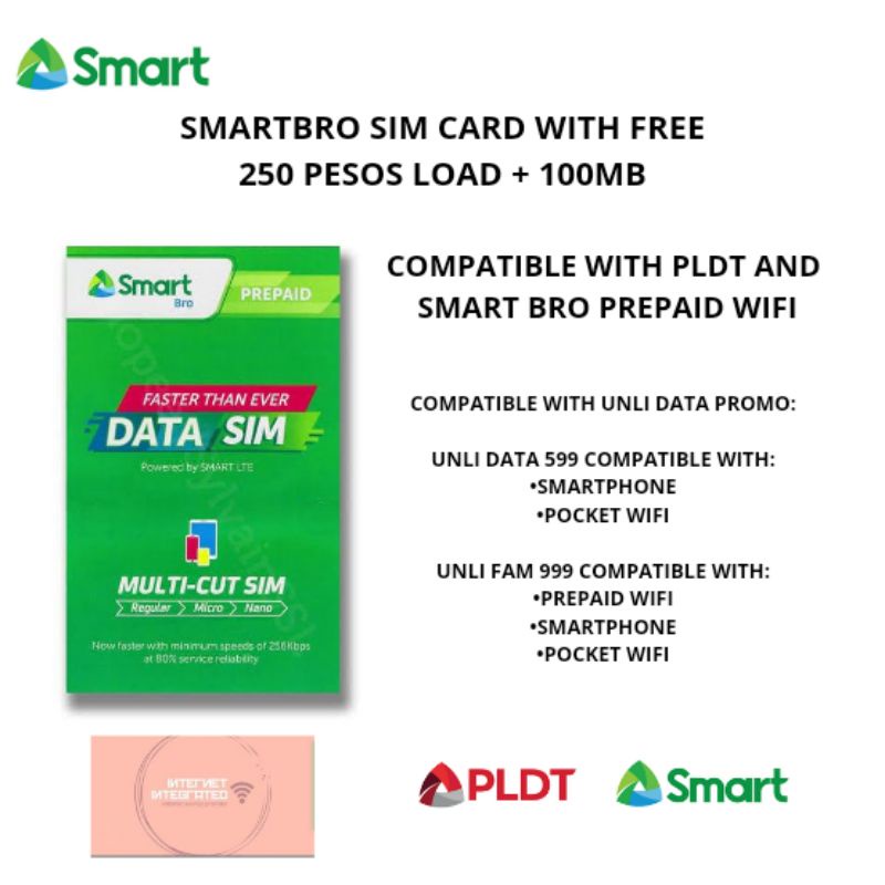 SMARTBRO SIM CARD WITH 250 PESOS LOAD + 100MB | Shopee Philippines