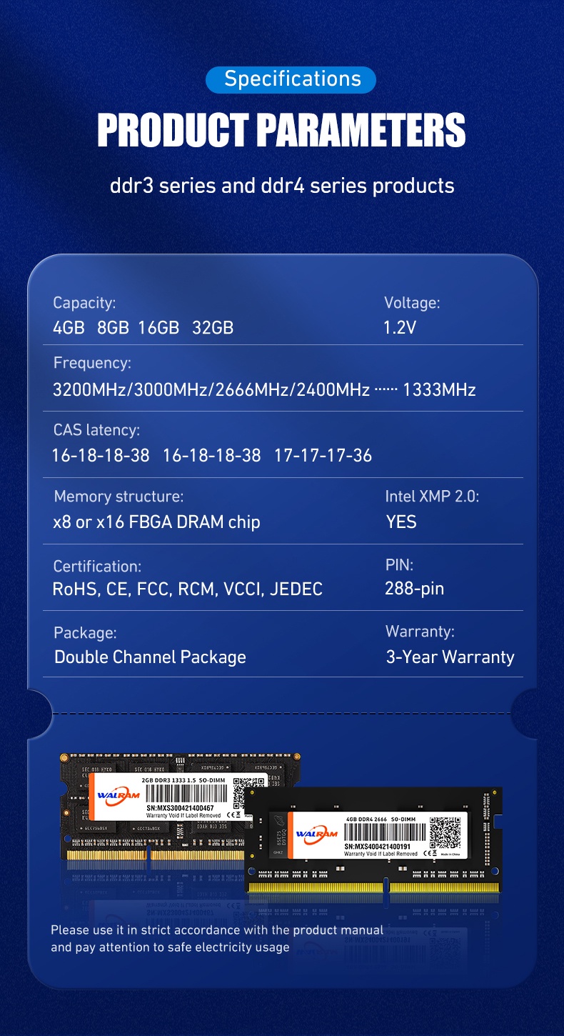 Walram RAM DIMM/SODIMM 4GB/8GB DDR3/DDR3L 1600/1333 MHz 240pin 1.5V /1 ...