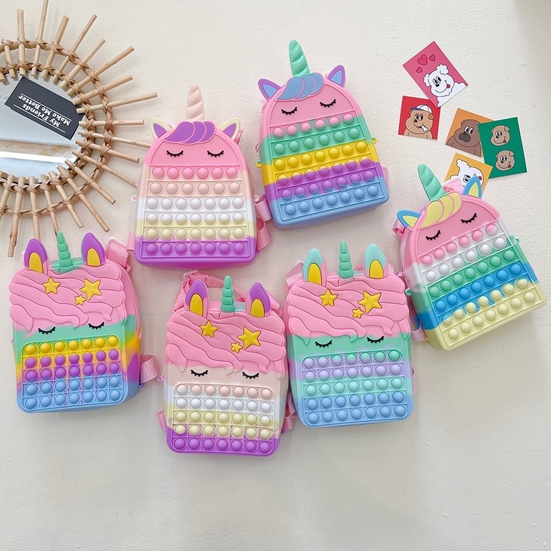 Unicorn Pop Backpack Pop It Fidget Toy Pop Purse Shoulder Bag Kids ...