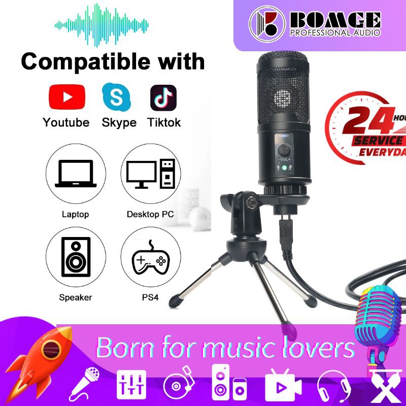 BOMGE USB Condenser Recording Microphone Youtube Podcast Instrument ...