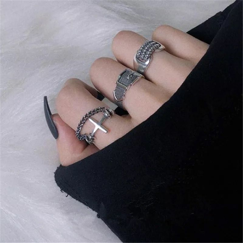 ring set Korean fashion men and women made old leather head ring ...