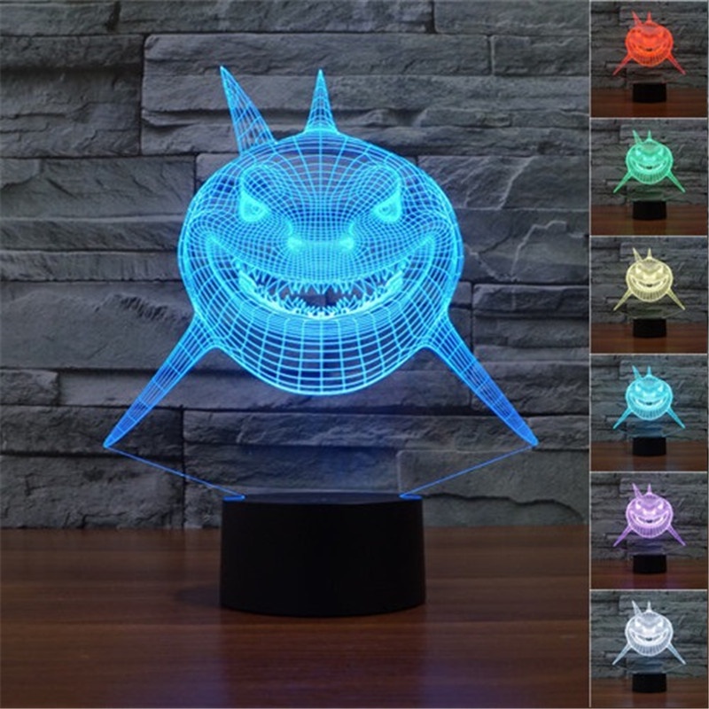 Smile Shark 3D Night Light 7 Colors Gradient Beast Jaws USB LED Table Lamp | Shopee Philippines